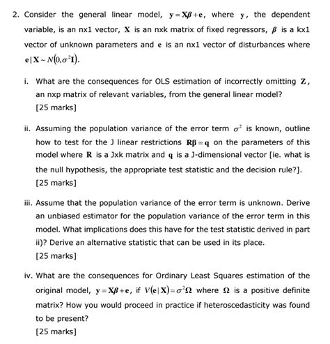 2 Consider The General Linear Model Yxpe Where