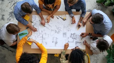 A Group Of Engineers Collaborating On A New Product Design Brainstorming Ideas And Drawing