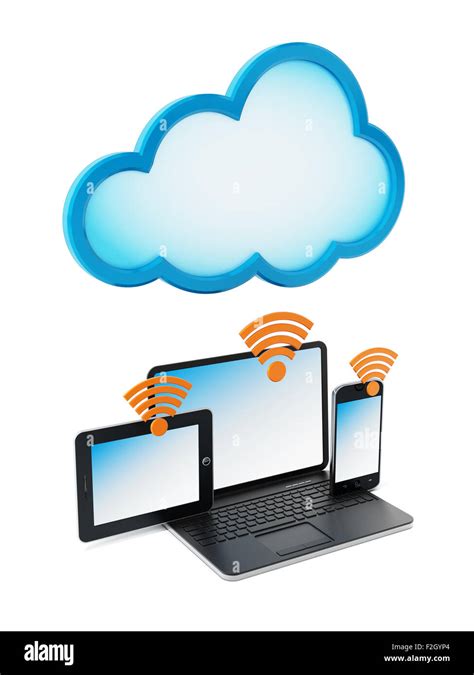 Laptop Computer Smartphone And Tablet Computer Connected To The Cloud