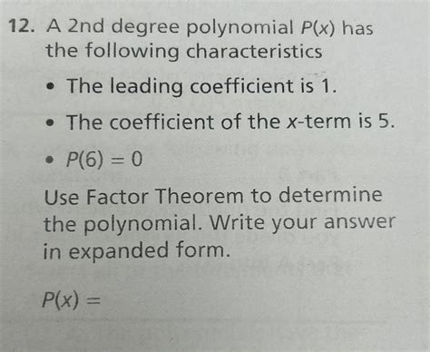 Solved A Nd Degree Polynomial P X Has The Following Chegg Com