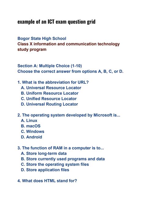 Solution Example Of An Ict Exam Question Grid Studypool