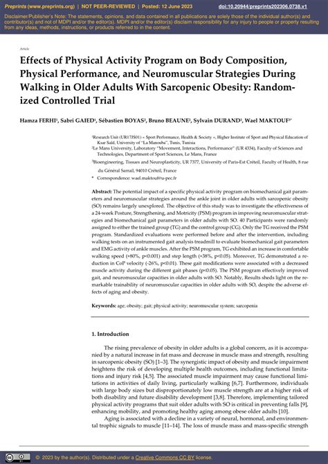 Pdf Effects Of Physical Activity Program On Body Composition