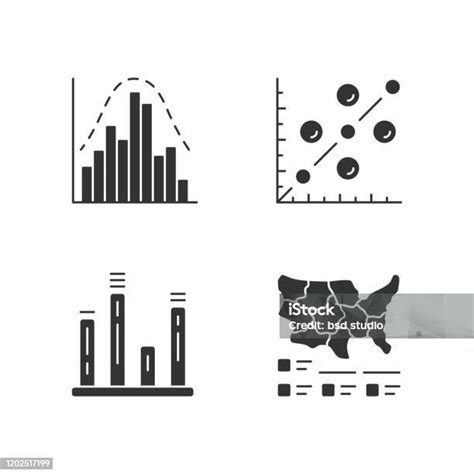 Diagrammes Glyph Icônes Ensemble Histogramme Graphique À Barres Parcelle De Dispersion