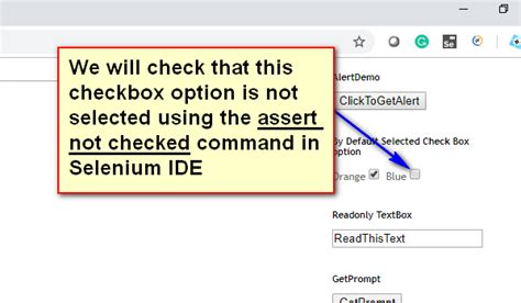 new selenium ide using ‘assert not checked command to check the