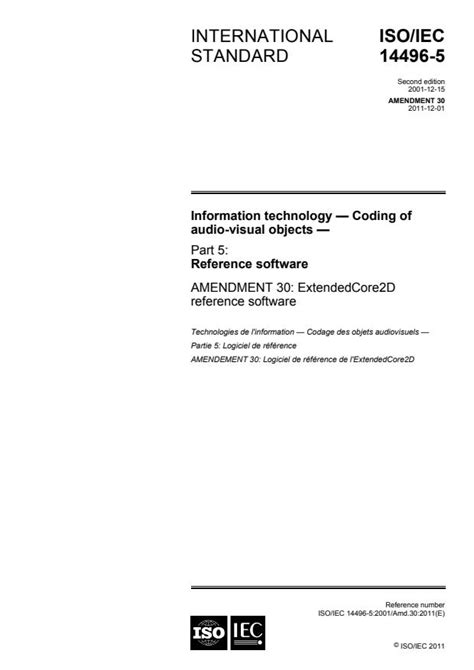 ISO IEC 14496 5 2001 Amd 30 2011 Information Technology Coding Of Audio Visual Objects Part 5