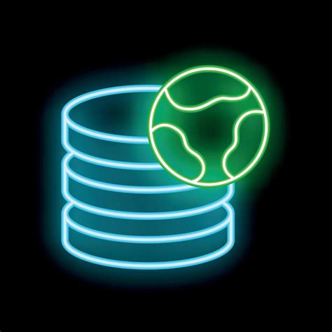 Neon Icon Of Planet Earth Over Database Servers Representing Global Network 52894190 Vector Art