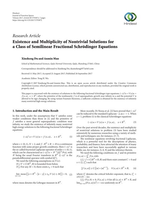Pdf Existence And Multiplicity Of Nontrivial Solutions For A Class Of Semilinear Fractional