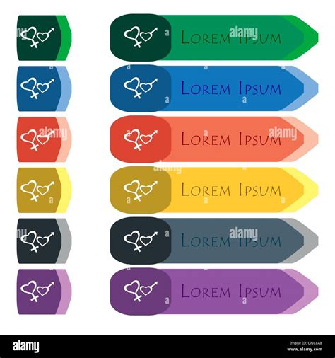 Male And Female Icon Sign Set Of Colorful Bright Long Buttons With Additional Small Modules