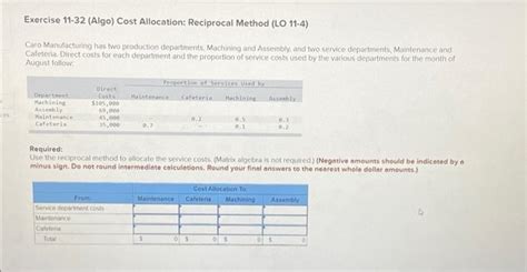 solved exercise 11 32 algo cost allocation reciprocal