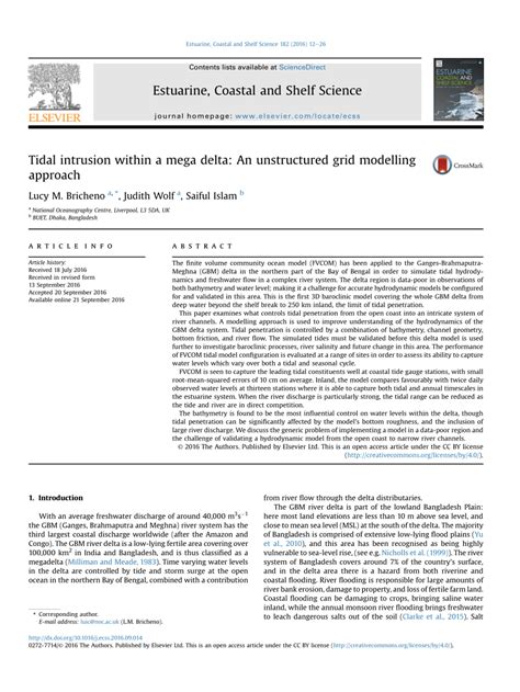 pdf tidal intrusion within a mega delta an unstructured grid