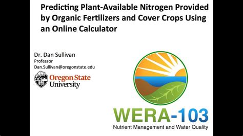 Predicting Plant Available Nitrogen From Organic Fertilizers And Cover Crops Using Calculator