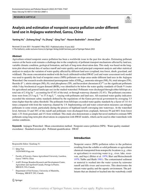Analysis And Estimation Of Nonpoint Source Pollution Under Different Land Use In Anjiagou