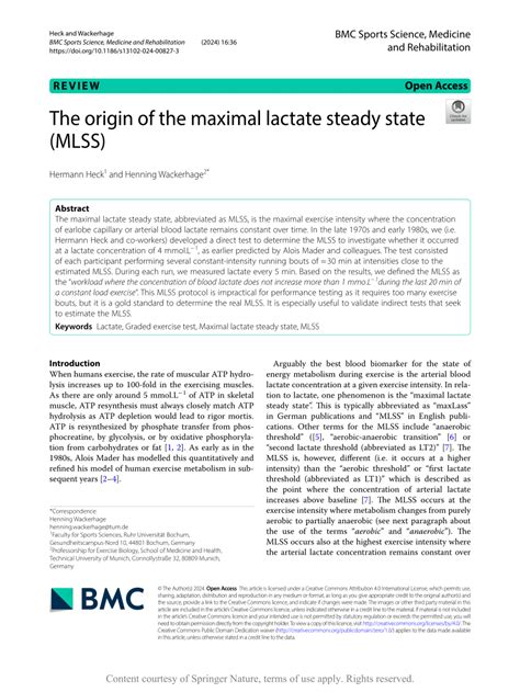 Pdf The Origin Of The Maximal Lactate Steady State Mlss