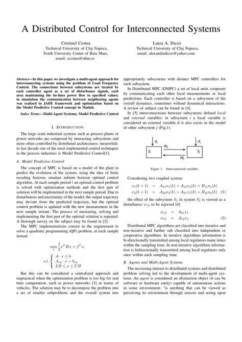 Pdf A Distributed Control For Interconnected Systems
