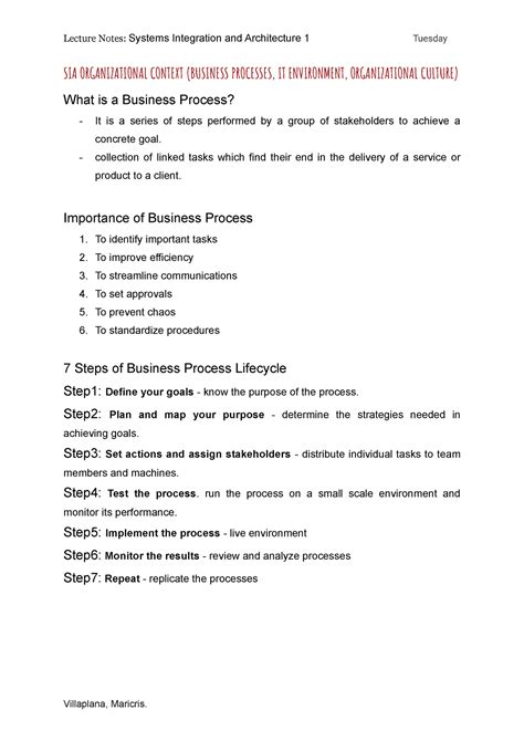 Sia Organizational Contextweek5 Lecture Notes Sia Organizational Context Business Processes