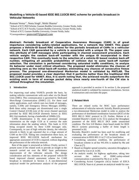 Pdf Modelling A Vehicle Id Based Ieee 80211ocb Mac Scheme For