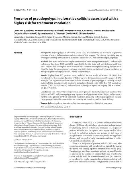 Pdf Presence Of Pseudopolyps In Ulcerative Colitis Is Associated With