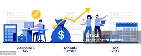 법인세 과세 소득 작은 사람들과 과세 연도 개념 세금 납부 추상 벡터 일러스트 레이션 세트입니다 회사 감사 부기 및 회계 재무
