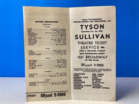 Tyson And Sullivan Theatre Ticket Service Amusements 1956 Etsy
