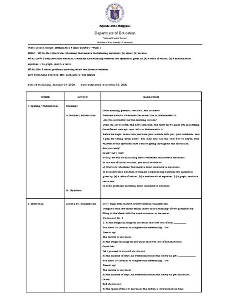 Math 09 Q2 W1 Script San Miguel Pdf Variable Mathematics Equations