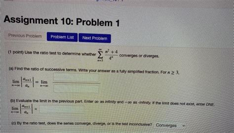 Solved Assignment 10 Problem 1 Previous Problem Problem