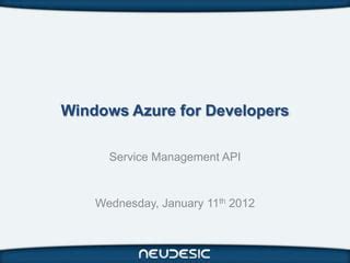 Windows Azure For Developers Service Management PPT