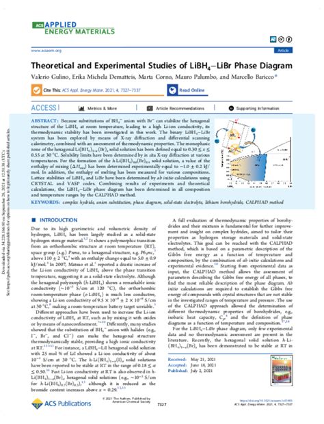 Pdf Theoretical And Experimental Studies Of Libh4libr Phase Diagram