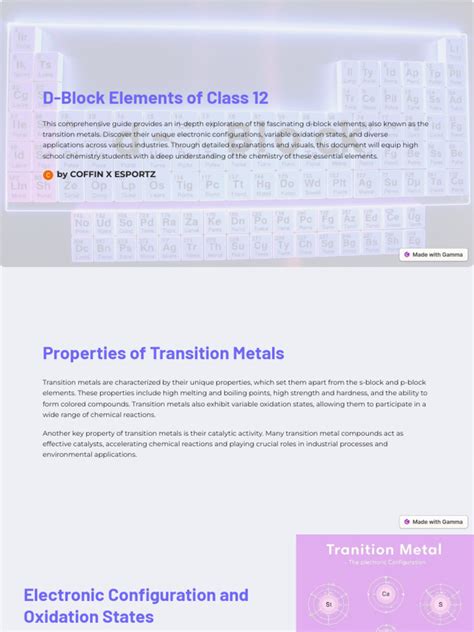 D Block Elements Of Class 12 Pdf Transition Metals Coordination D Block Elements Of Class 12 Pdf Transition Metals Coordination