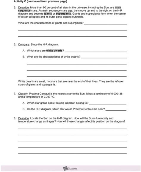 Babe Exploration Hr Diagram Gizmo Answer Key