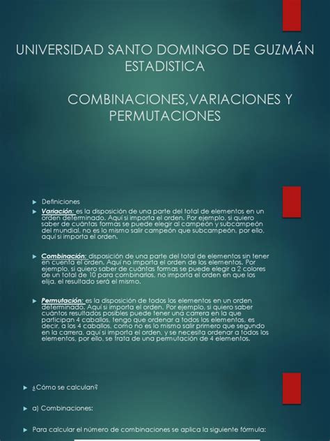 Combinaciones Variaciones Y Permutaciones Curso De EstadÍstica