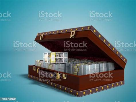 나무 그림자와 함께 파란색 배경에서 돈 바로 보기 3d 렌더링의 번들과 함께 오픈 가방 브라운 3차원 형태에 대한 스톡 사진 및 기타 이미지 Istock