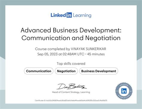 vinayak sunkerikar on linkedin certificate of completion