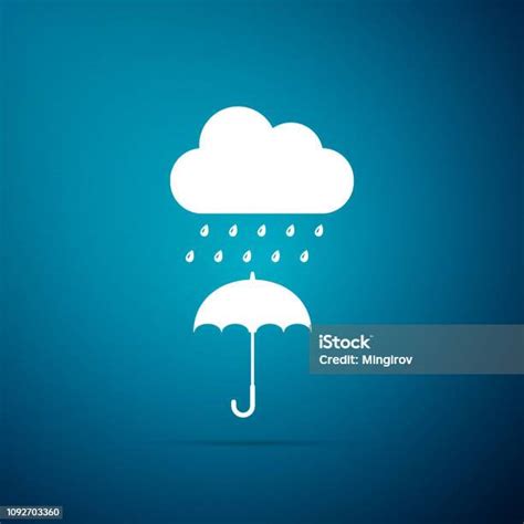 비 드롭 우산 아이콘 파란색 배경에 고립 된 구름 평면 디자인입니다 벡터 일러스트 레이 션 가을에 대한 스톡 벡터 아트 및 기타 이미지 Istock