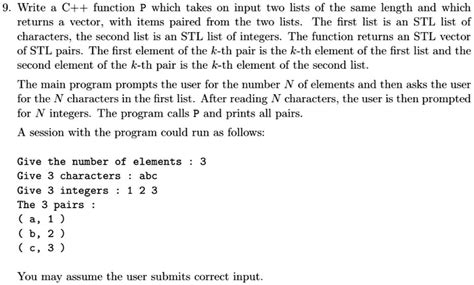 Solved Write In C Please 9 Write A C Function P Which Takes On Input Two Lists Of The