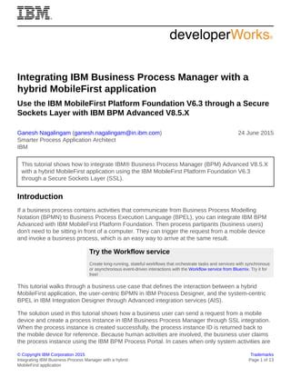 Integrating IBM Business Process Manager With A Hybrid MobileFirst