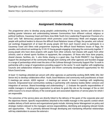 ⇉assignment Understanding Essay Example Graduateway