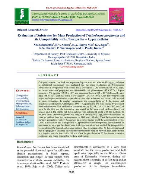 Pdf Evaluation Of Substrates For Mass Production Of Trichoderma Harzianum And Its