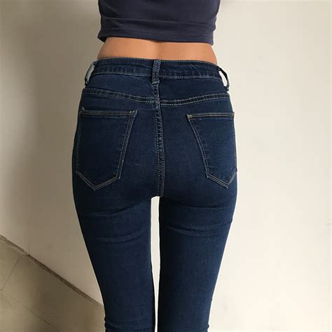 Beran欧美高腰弹力修身提臀显瘦紧身纯色八分水洗牛仔裤小脚裤虎窝淘