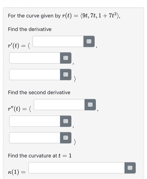 for the curve given by r t 9t 7t 1 7t2 find the