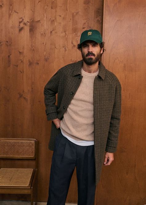 Weldon Coat Khaki Brown Houndstooth Wool Sézane