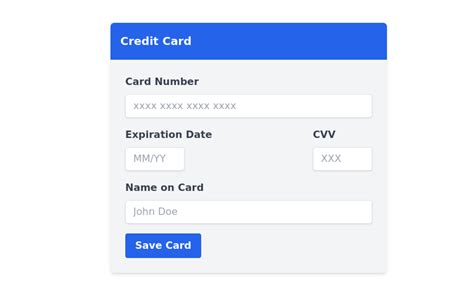 Credit Card Form 2 Tailwind CSS Example
