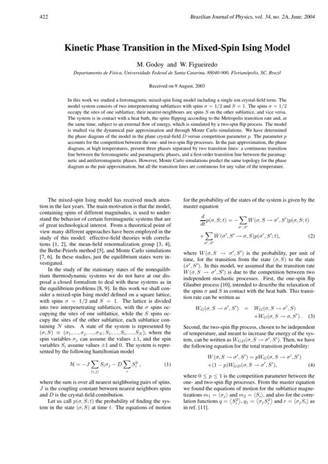 Pdf Kinetic Phase Transition In The Mixed Spin Ising Model