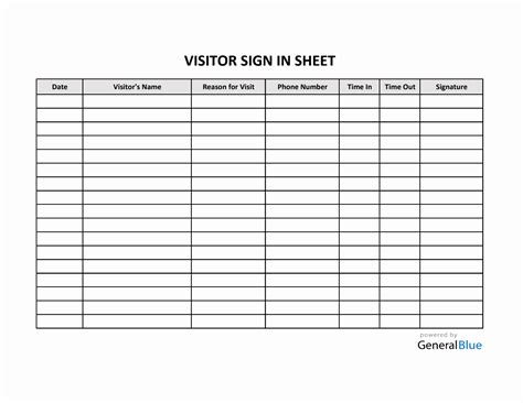 Visitors Sign In Sheet Pdf