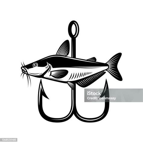메기와 낚시 갈고리 엠블럼 기호 배지용 디자인 요소 벡터 일러스트레이션 강에 대한 스톡 벡터 아트 및 기타 이미지 강 계절