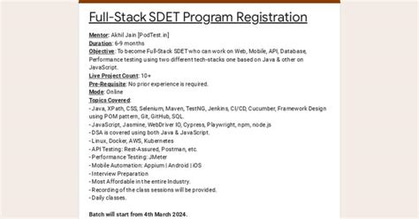Full Stack Sdet Program Registration Akhil Jain 🚀
