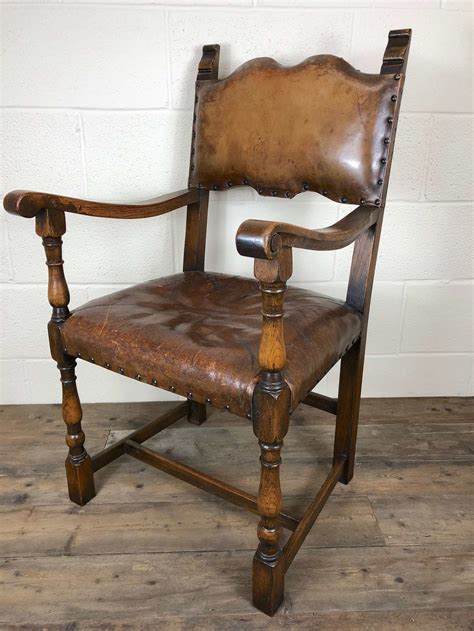 Set Of 4 Antique Wooden And Leather Armchairs As982a081 M 009