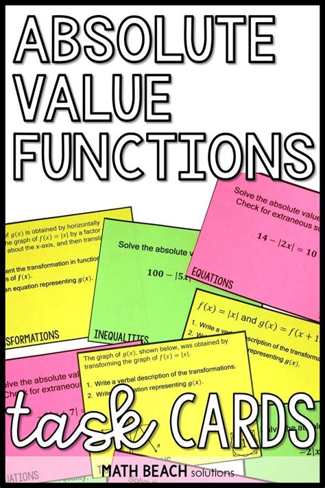 Absolute Value Functions Task Cards Activity Print And Digital Algebra Lesson Plans Linear