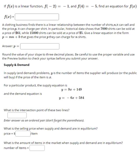 solved if f x is a linear function f −2 −1 and f 4 −5