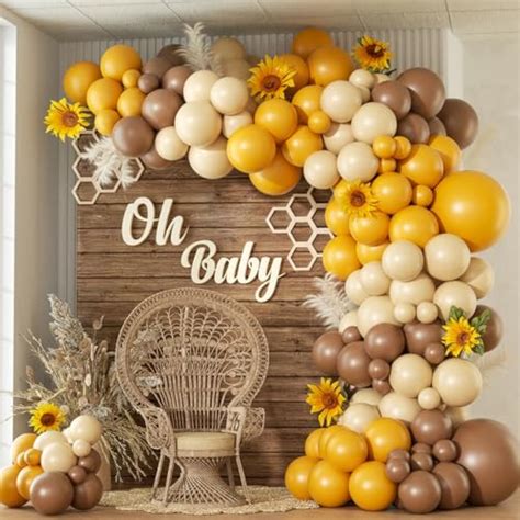 140pcs Bee Balloon Garland Kit With Brown Yellow White Balloons For