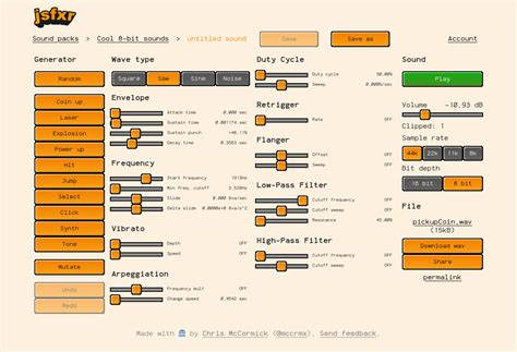 Jsfxr 8 Bit Sound Maker And Online Sfx Generator